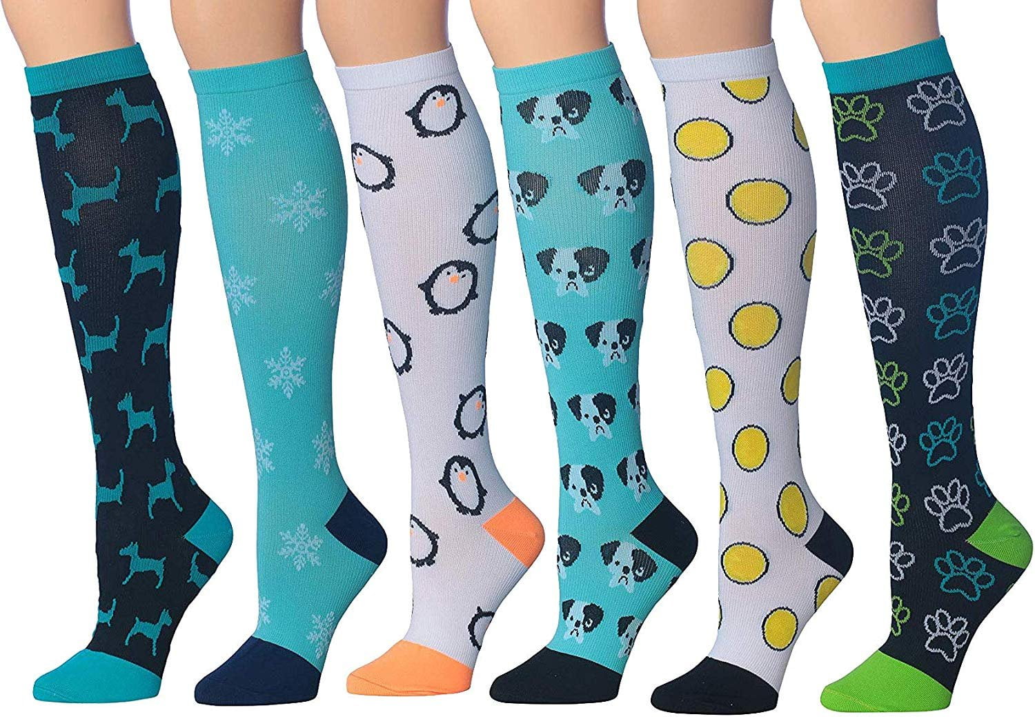 Ronnox Women's 3 Or 6-Pairs Colorful Patterned Knee High Graduated ...