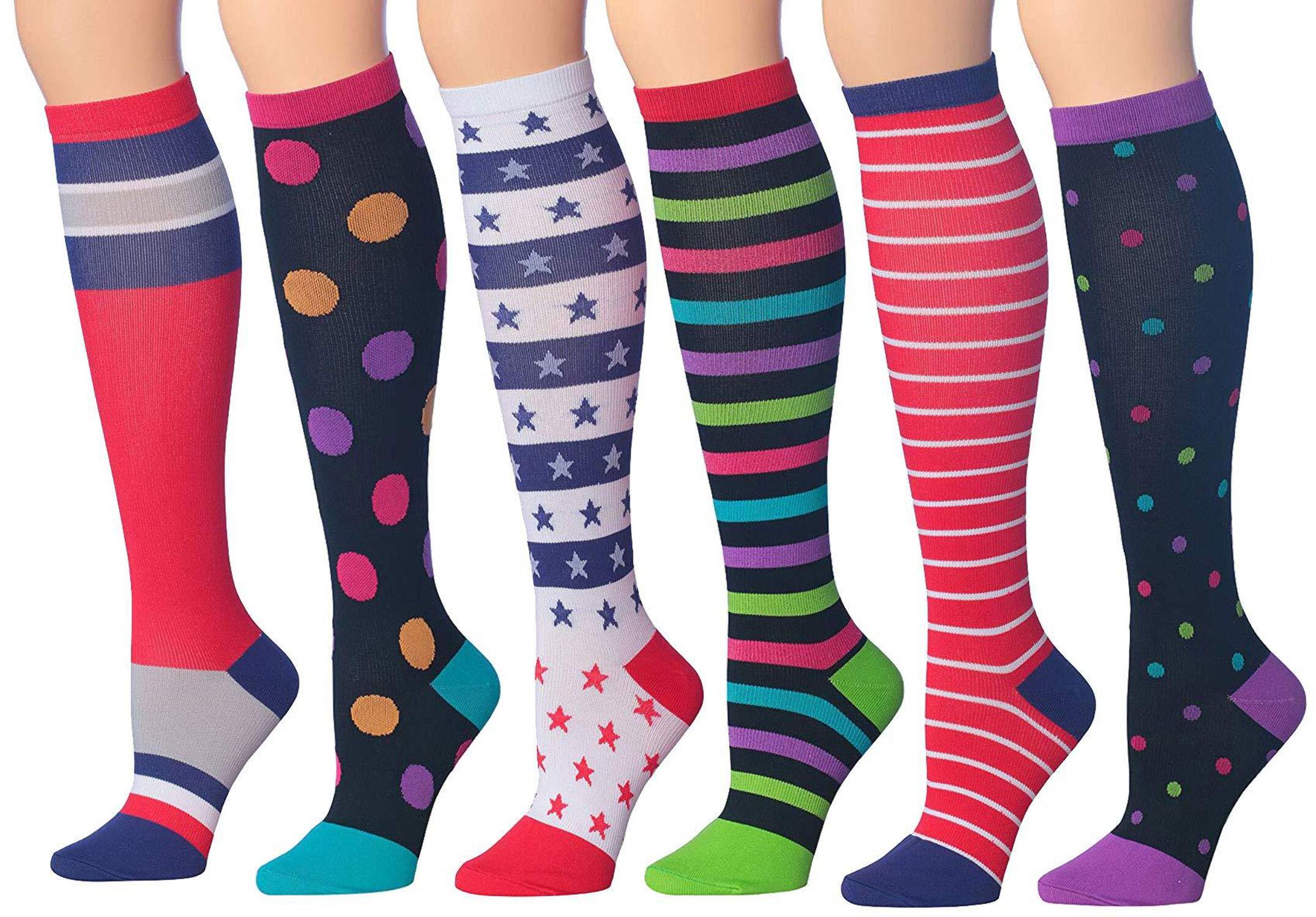 Ronnox Women's 3 Or 6-Pairs Colorful Patterned Knee High Graduated ...