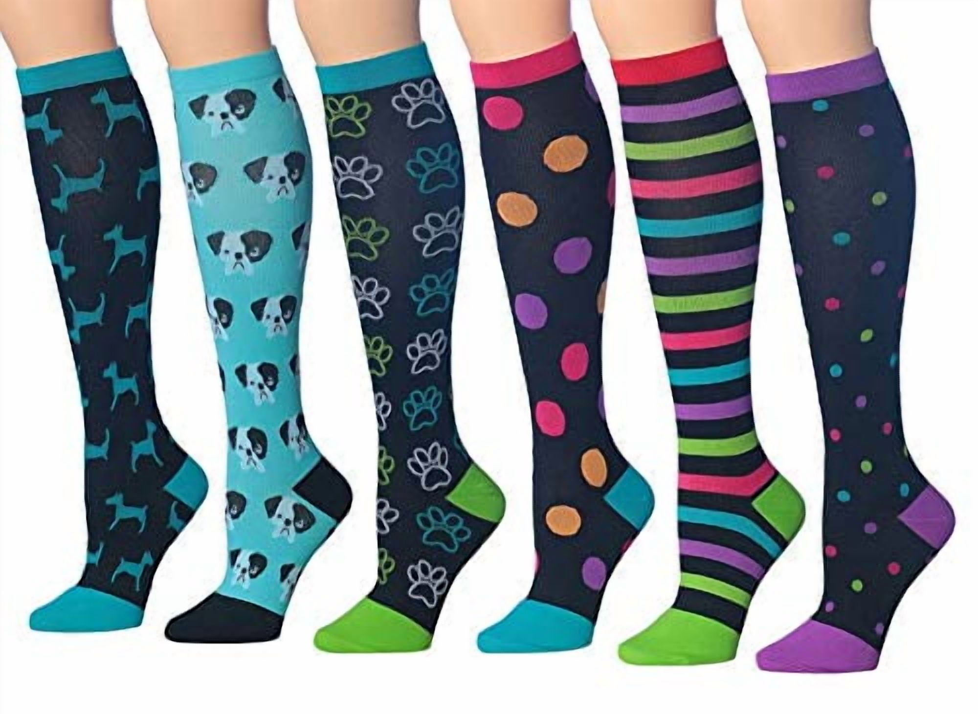 Ronnox Women's 6-Pairs Colorful Knee High Graduated Compression Socks ...