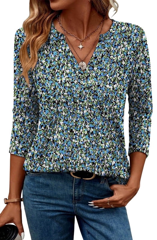 Ronuti 3/4 Length Sleeve Womens Tops V Neck Tunic Shirts Loose Curved ...