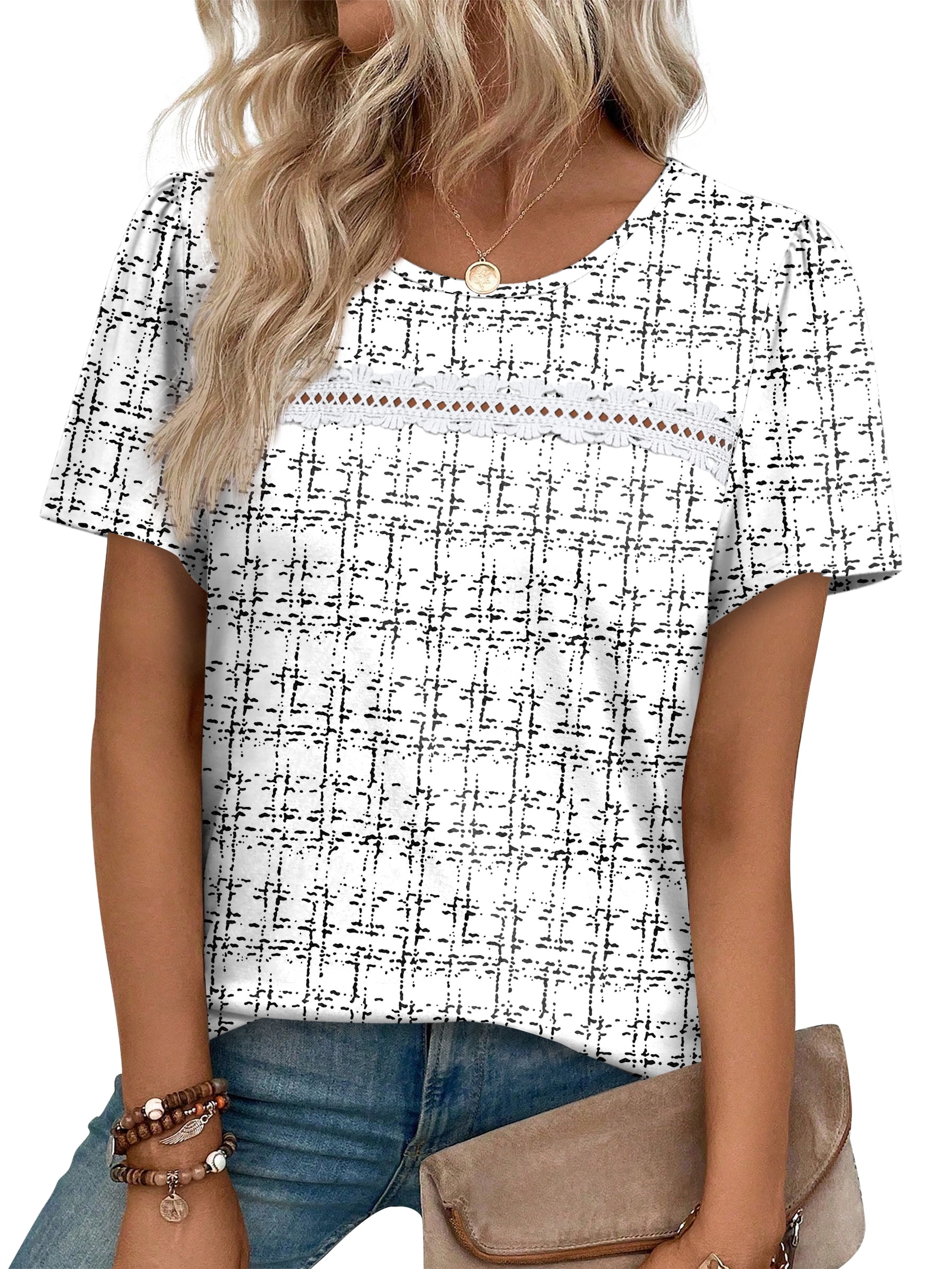 Ronuti Summer Tops for Women Lady Spring Outfits Lace Tunic Floral ...