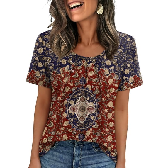 Ronuti Women T Shirts Pleated Short Sleeve Tops Business Casual Dressy ...