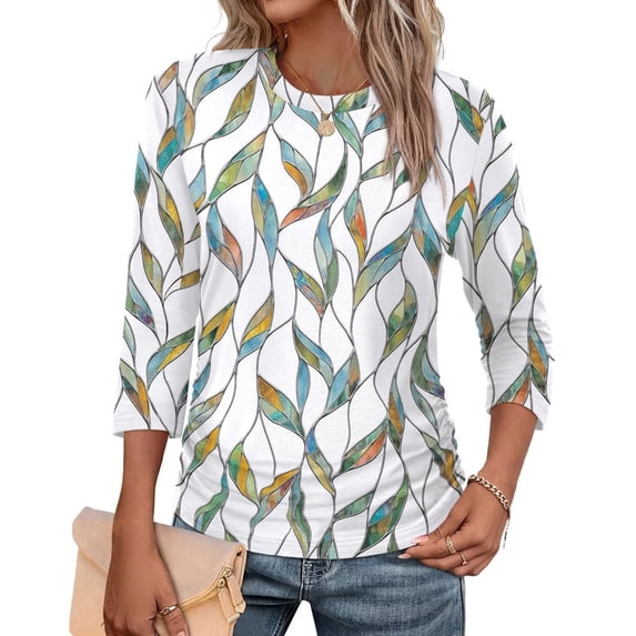 Ronuti Womens 3/4 Length Sleeve Tops Crewneck Ruched Summer Shirts 2026 ...