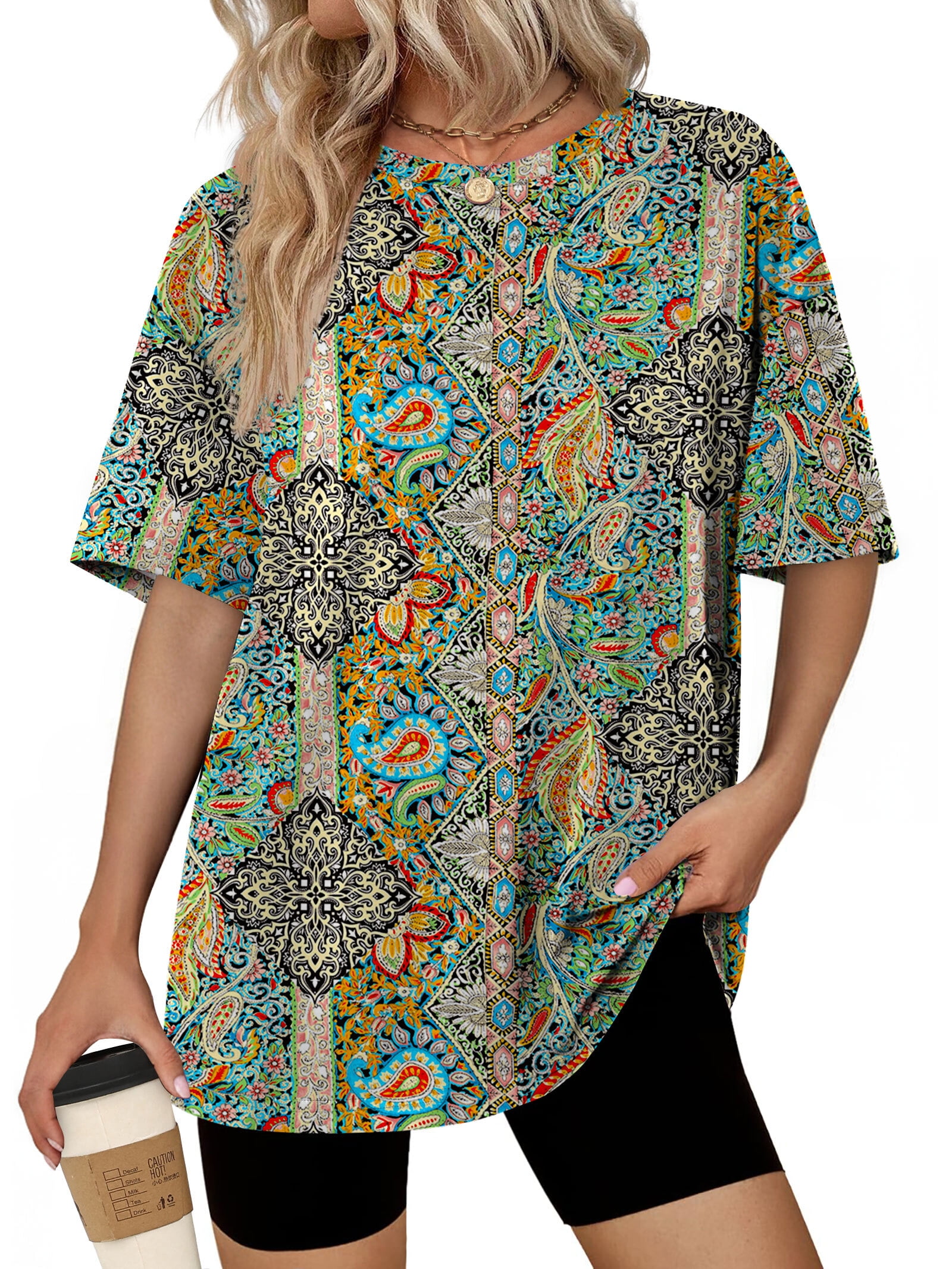 Ronuti Oversized T Shirts for Women Short Sleeve Vintage Print Cotton ...