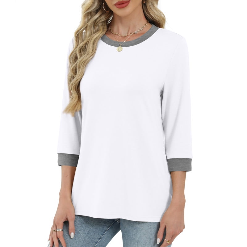 Ronuti Womens T Shirts 3/4 Length Sleeve Womens Tops Dressy Casual Crew ...