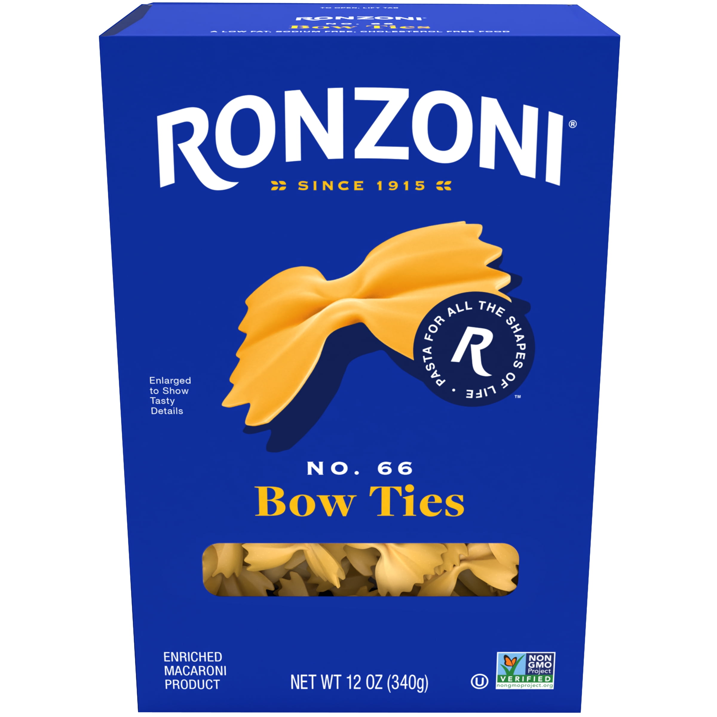 Ronzoni Bow Ties Pasta, 12 oz, Non-GMO Farfalle Pasta for All Sauces ...