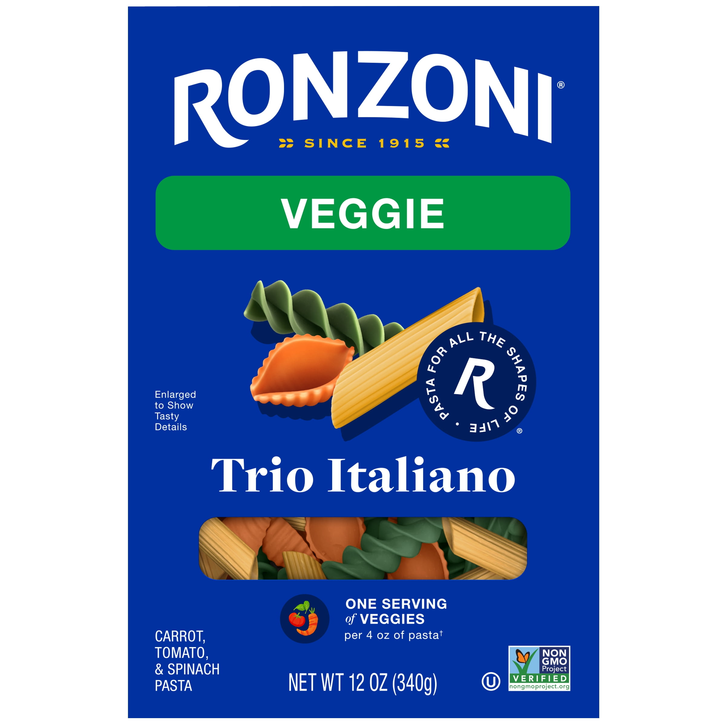 Ronzoni Veggie Trio Italiano Pasta, 3 Shapes, 12 oz Box, Vegetarian ...