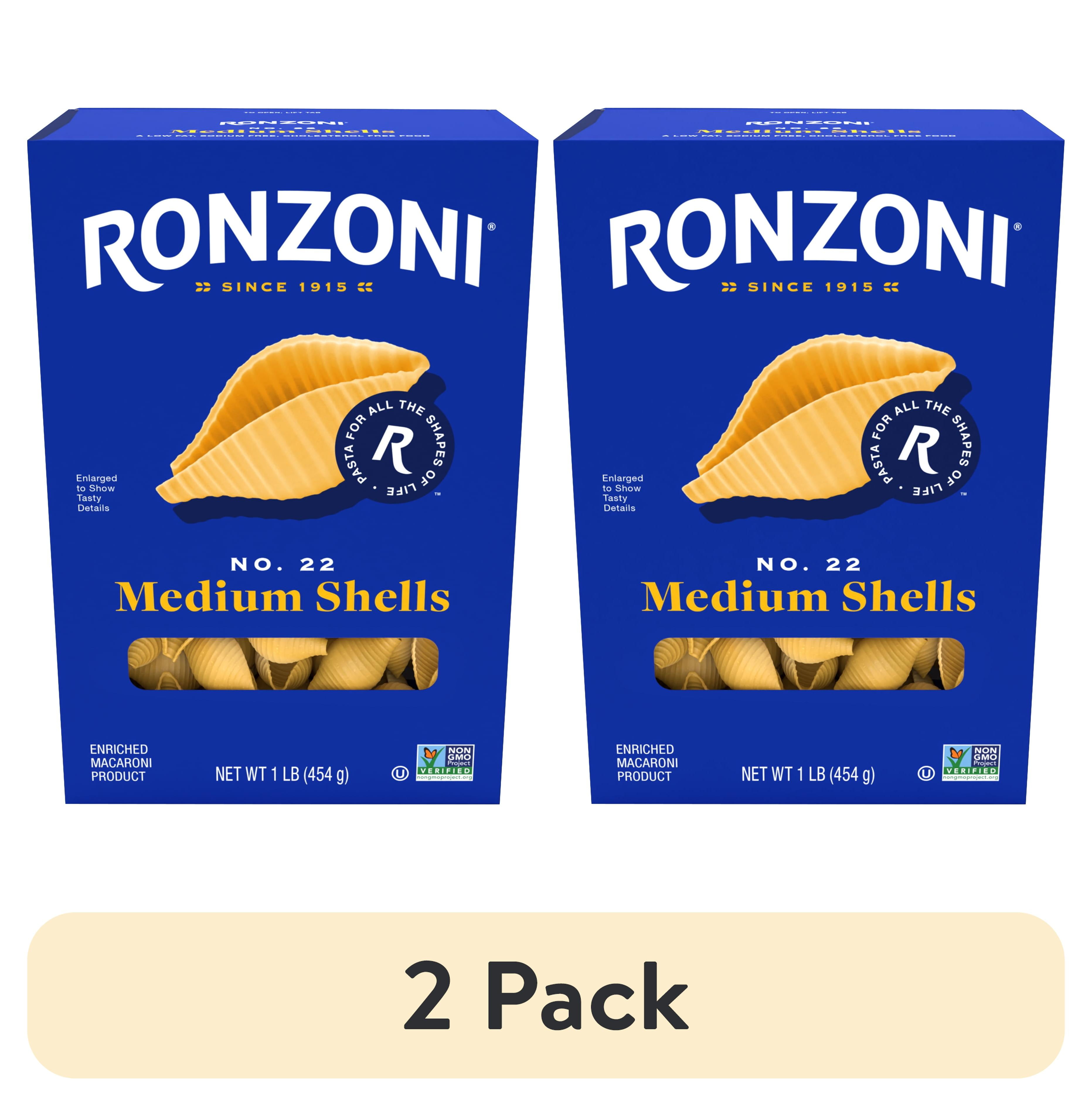 (2 pack) Ronzoni Medium Shells, 16 oz, Non GMO, Mid-Size for Thick ...