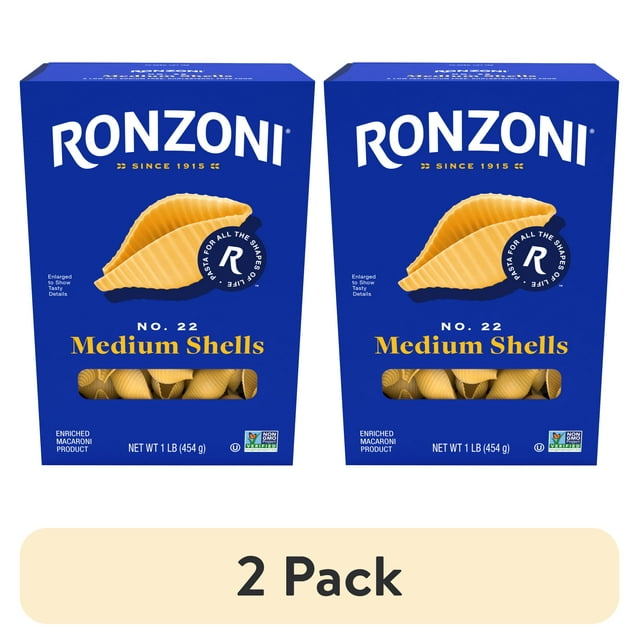 (2 pack) Ronzoni Medium Shells, 16 oz, Non GMO, Mid-Size for Thick ...