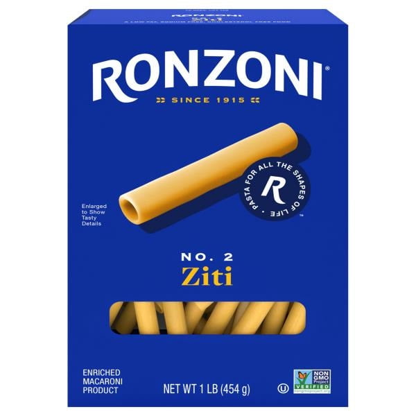 Ronzoni Ziti, 16 oz Non-GMO Pasta for Thick Sauces and Casseroles (Pack ...