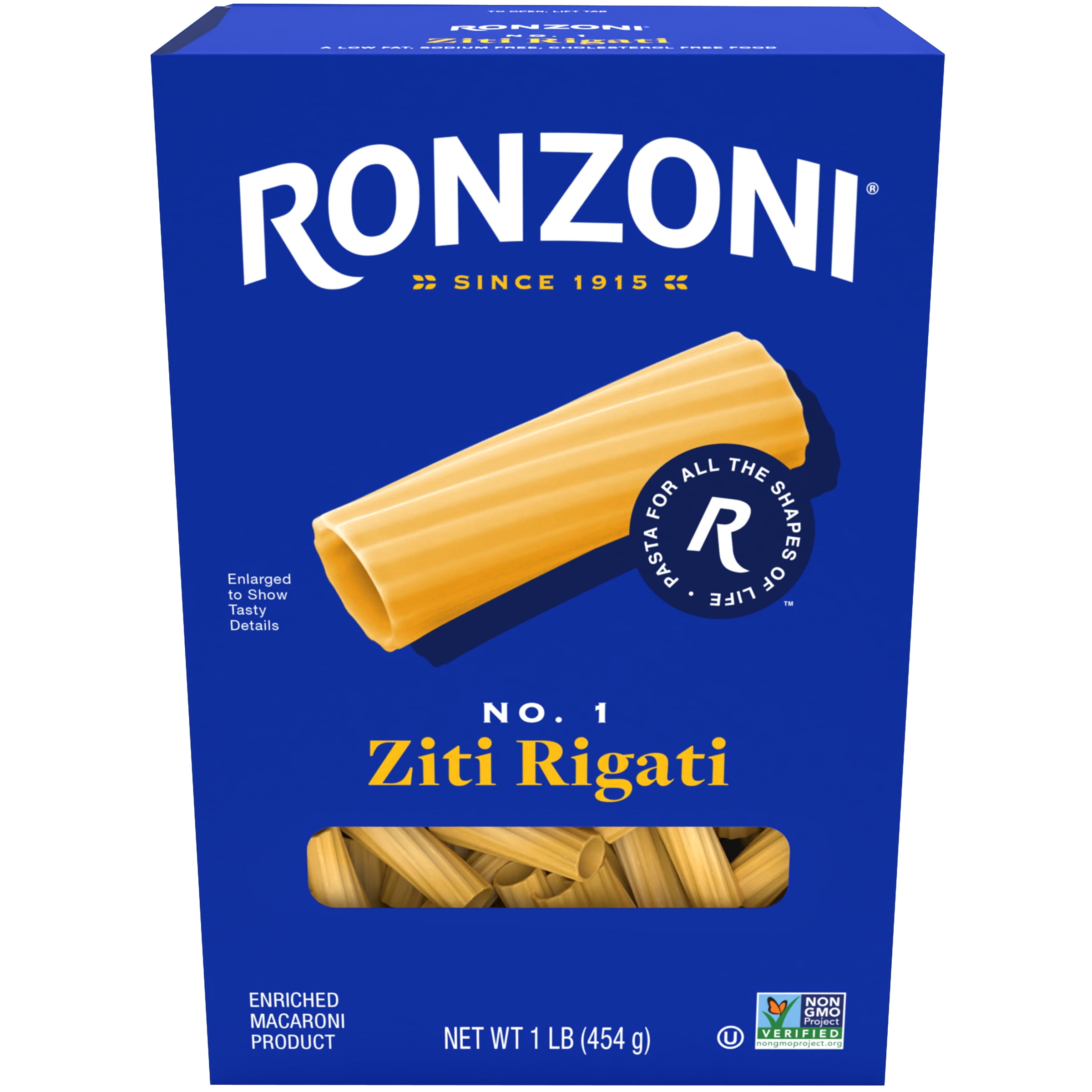 Ronzoni Ziti Rigati, 16 oz, Ridged Tubed Pasta, Non-GMO, (Shelf Stable ...