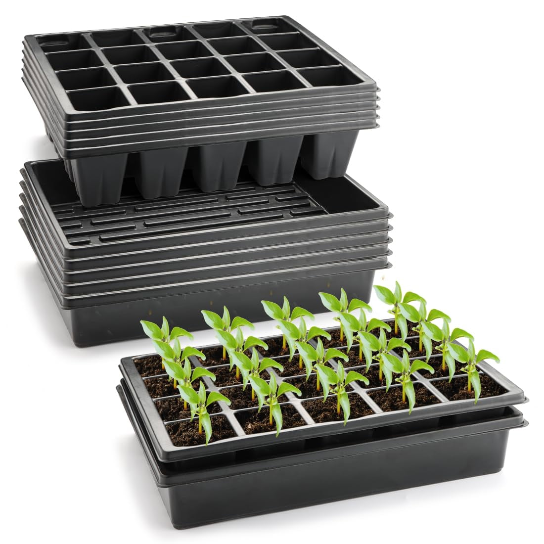 RooTrimmer 2.5 inch FEV6 Square Pots 3.5 inch Deep 20 Cell Seedling Trays with Water Collection ...