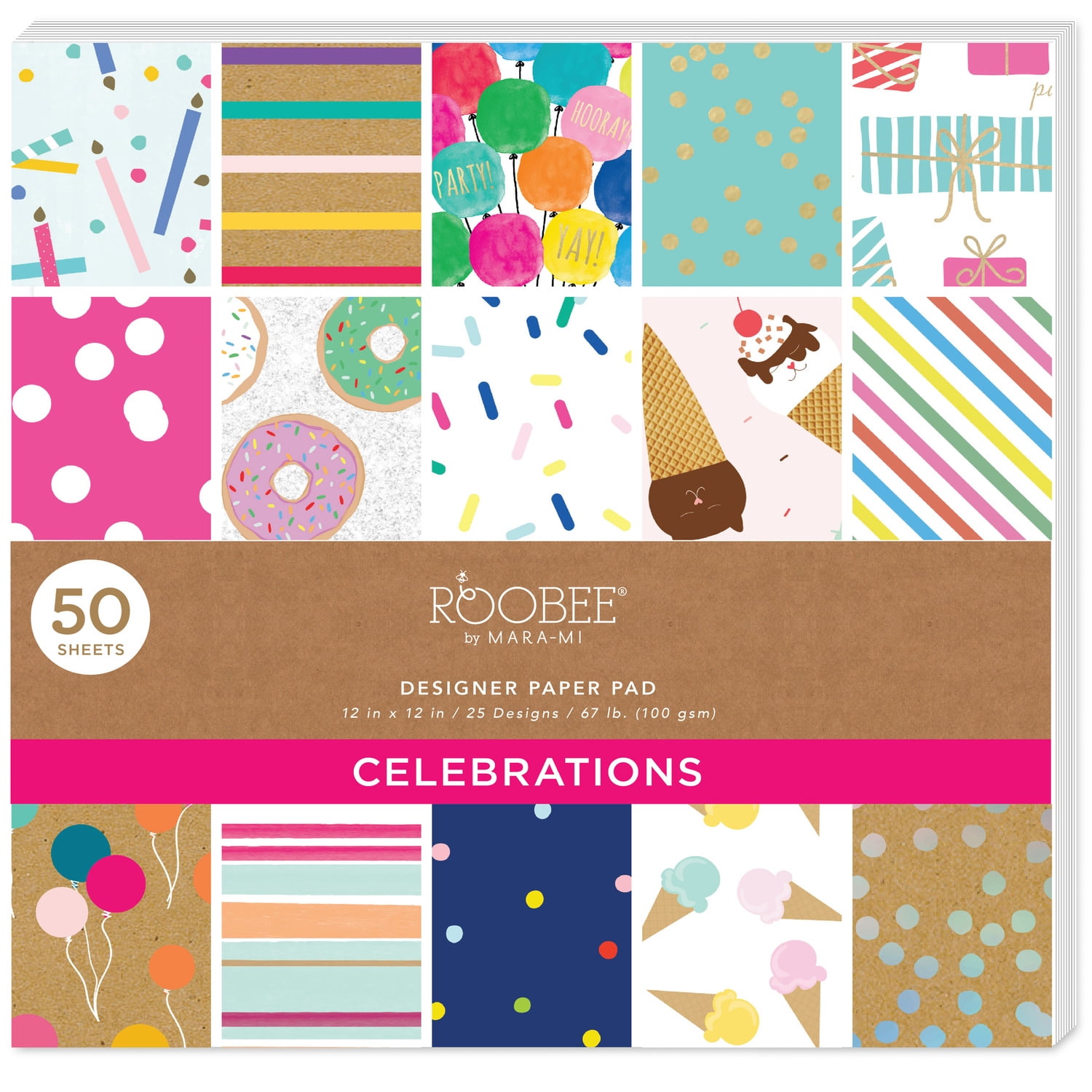 Roobee by Mara Mi Celebrations Paper Pad 12" x 12" - 24 lb/ 100 GSM, 50 ...