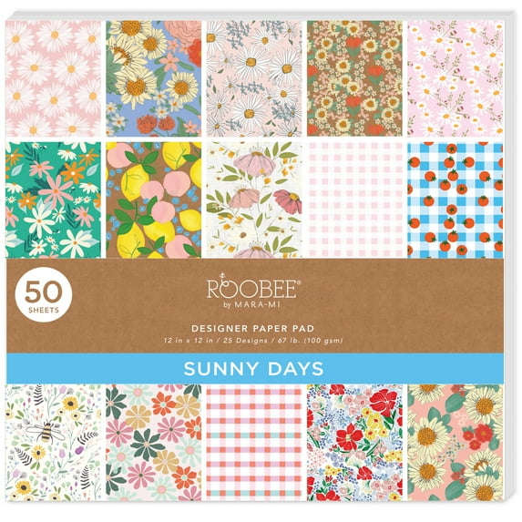 Roobee by Mara Mi Sunny Florals Paper Pad 12" x 12" - 24 lb/ 110 GSM ...