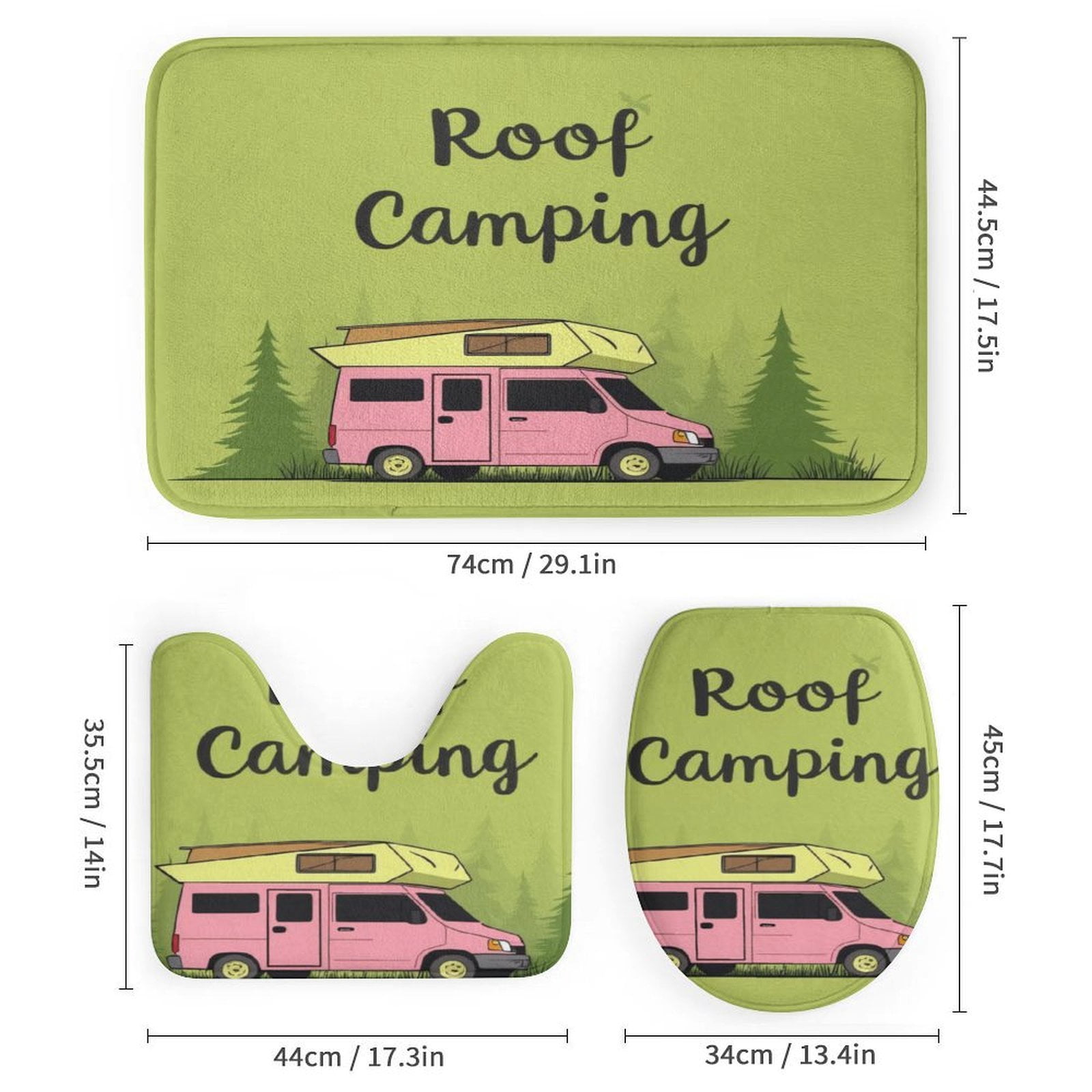 Roof Camping Van Art Bathroom Mats Sets 3 Piece, Bath Mat Earth Quick ...