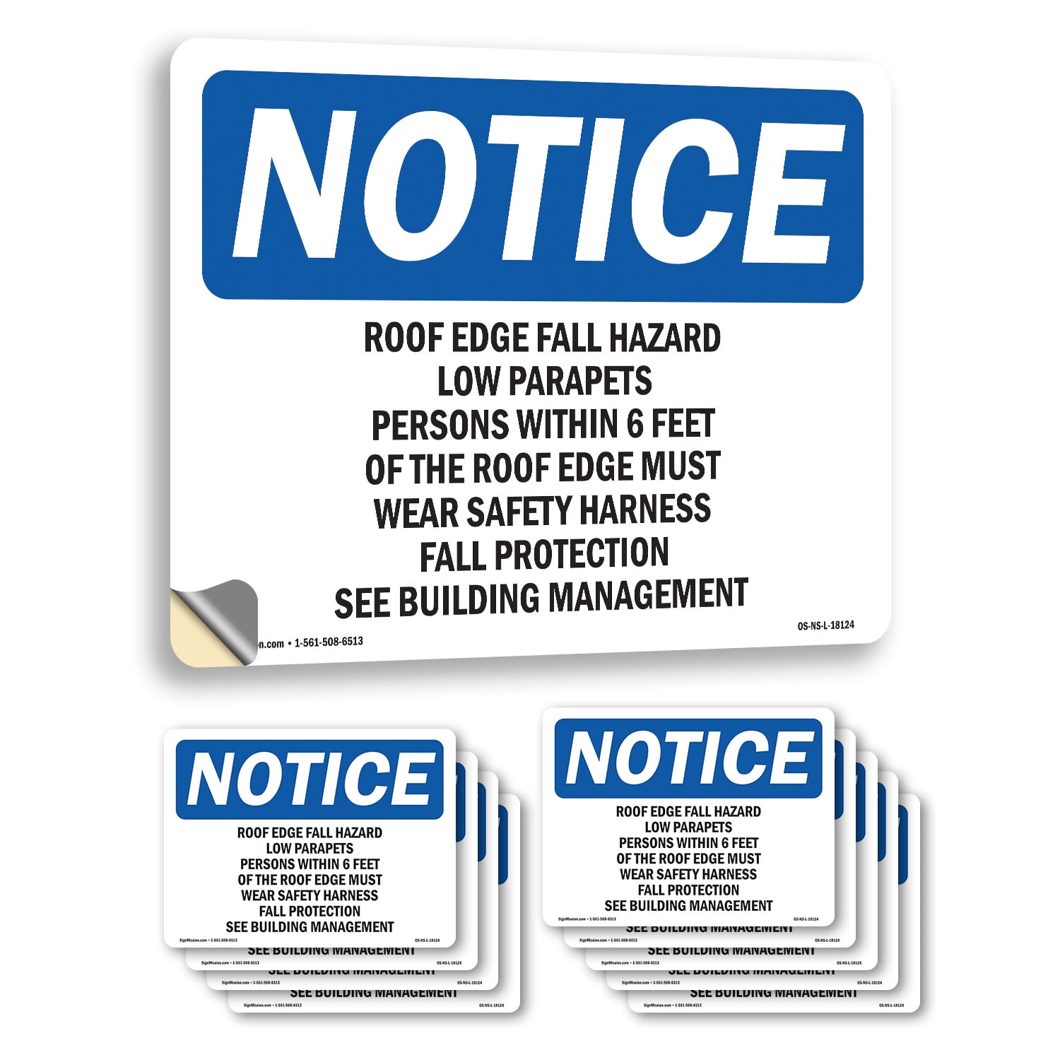 Roof Edge Fall Hazard Low Parapets Persons OSHA Notice Vinyl Decal ...