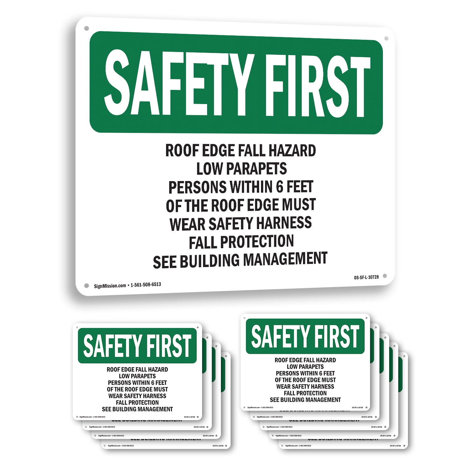 Roof Edge Fall Hazard Low Parapets Persons OSHA SAFETY FIRST Rigid ...