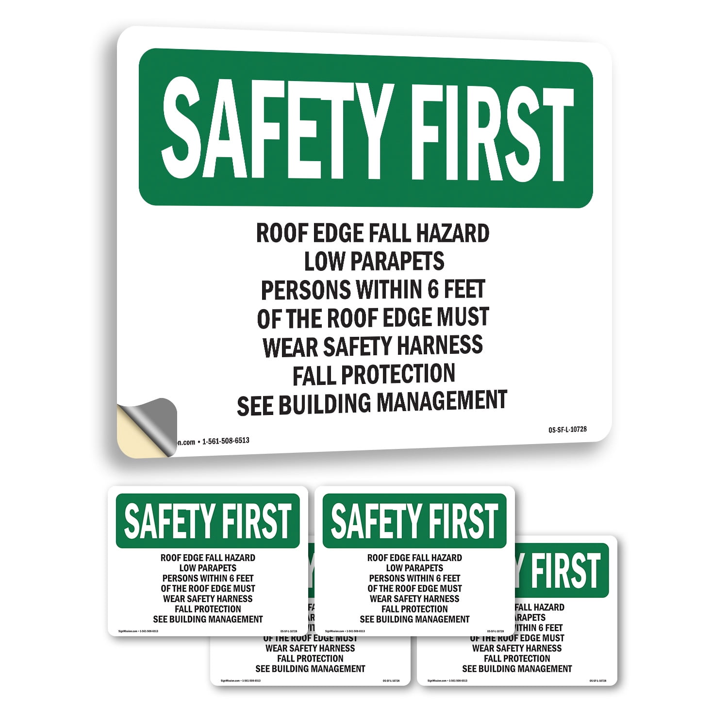 Roof Edge Fall Hazard Low Parapets Persons OSHA SAFETY FIRST Vinyl ...
