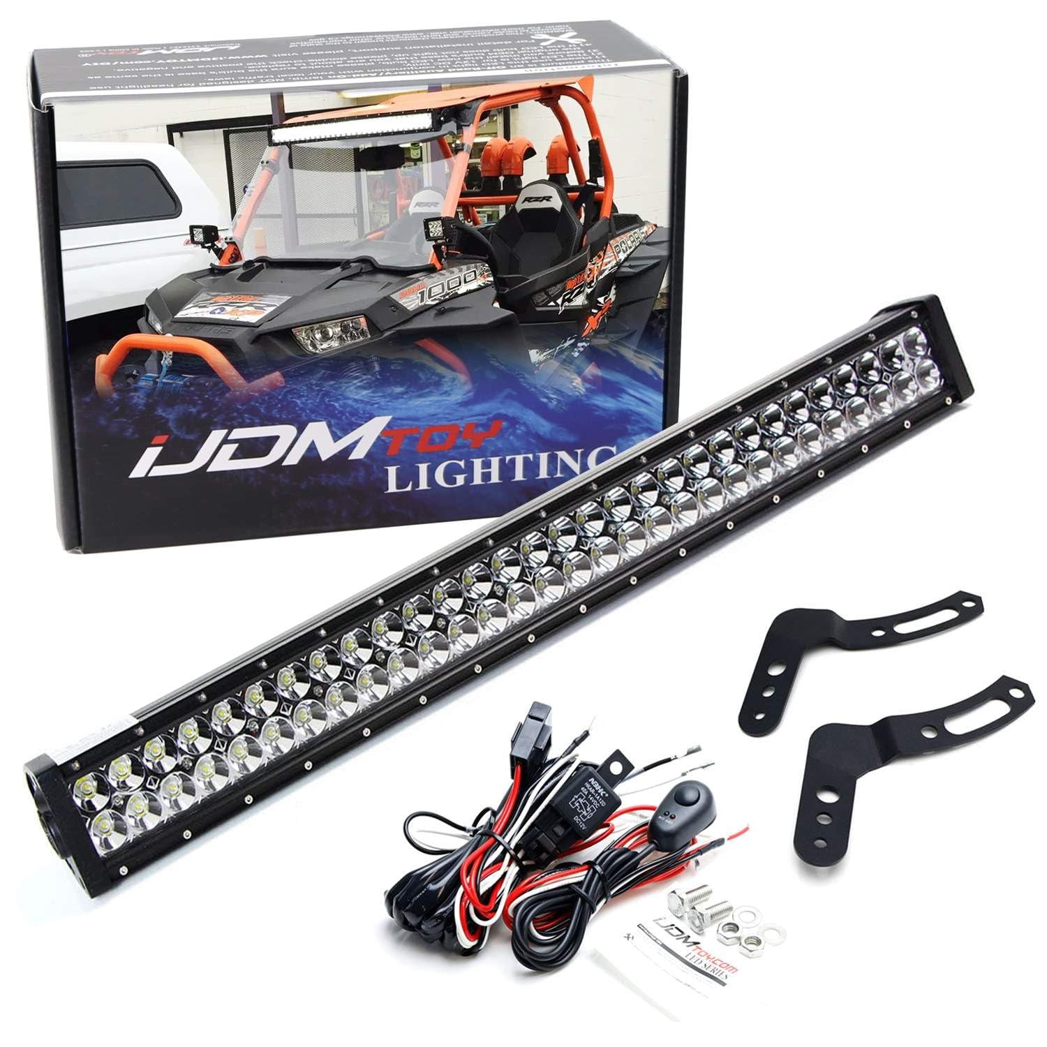 Roof Mount 30-Inch Double Row LED Light Bar Kit For 2011-18 Polaris RZR ...