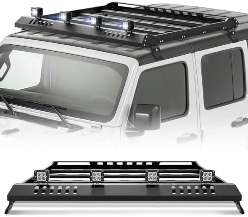 Roof Rack Cargo Basket with 4 PCS LED Light Bar Compatible with 2007 ...