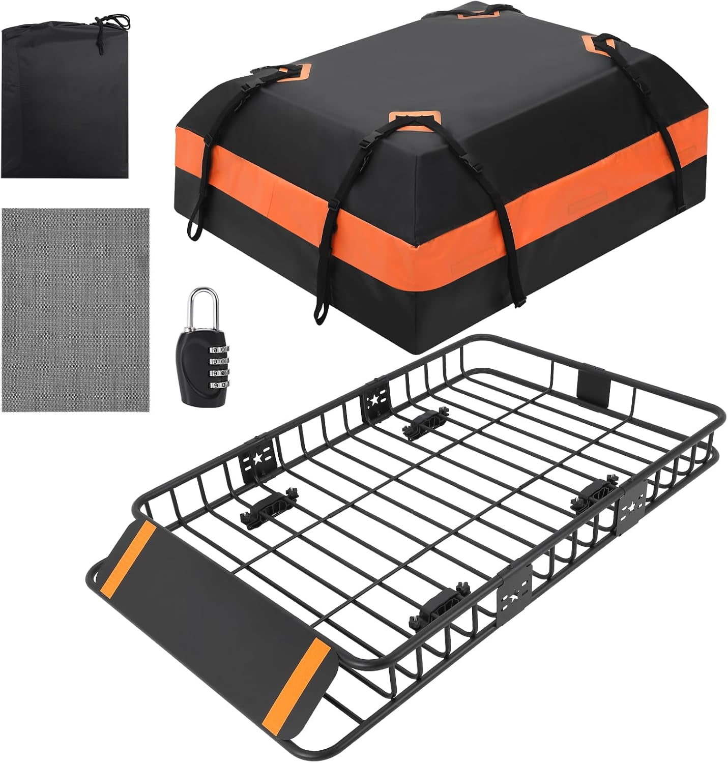 Roof Rack Cargo Basket 51" x 36" x 5" + Waterproof Cargo Bag 15 Cubic ...
