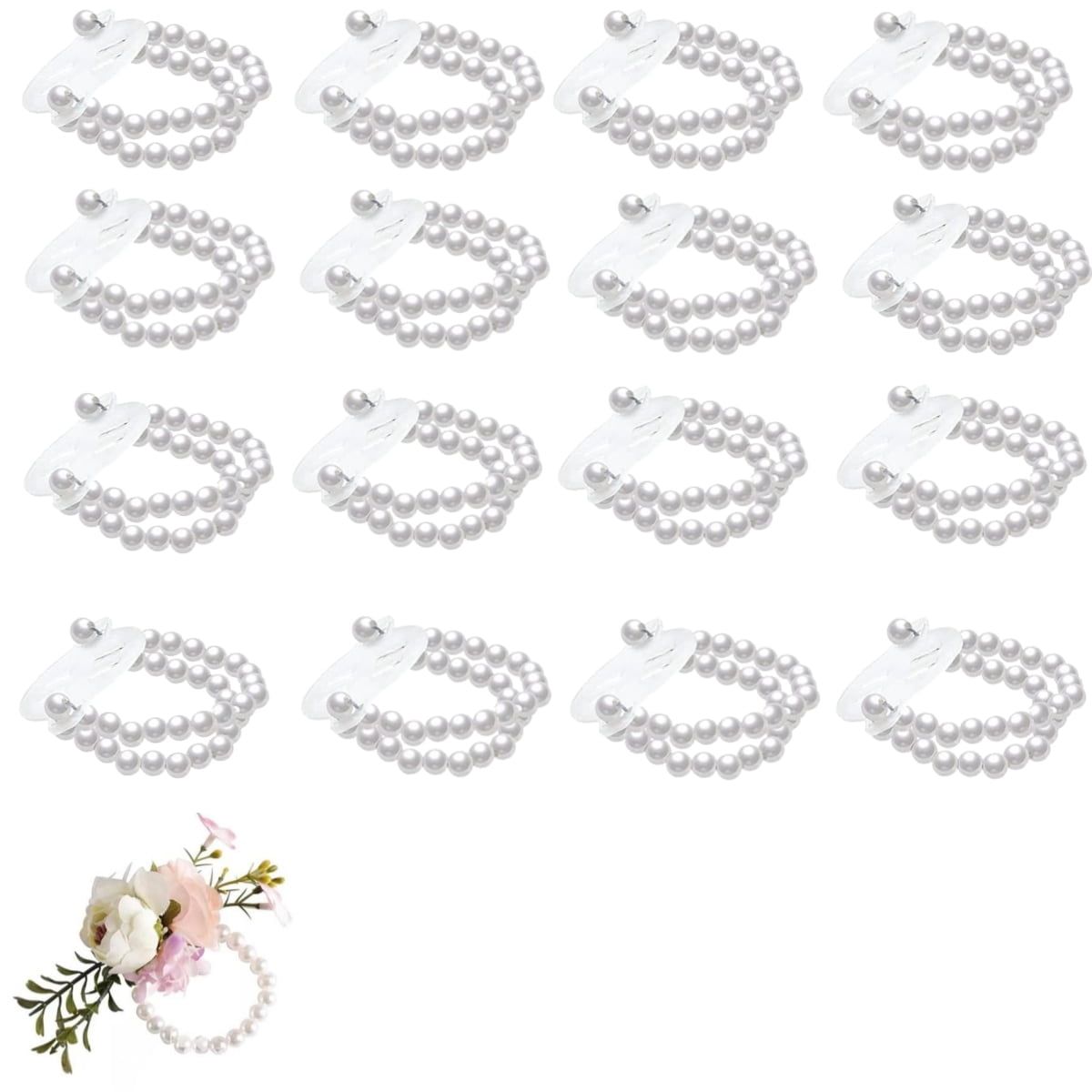 MODANU 16 Pcs Elastic Pearl Wrist Corsage Bands Wristlets Stretch Faux ...