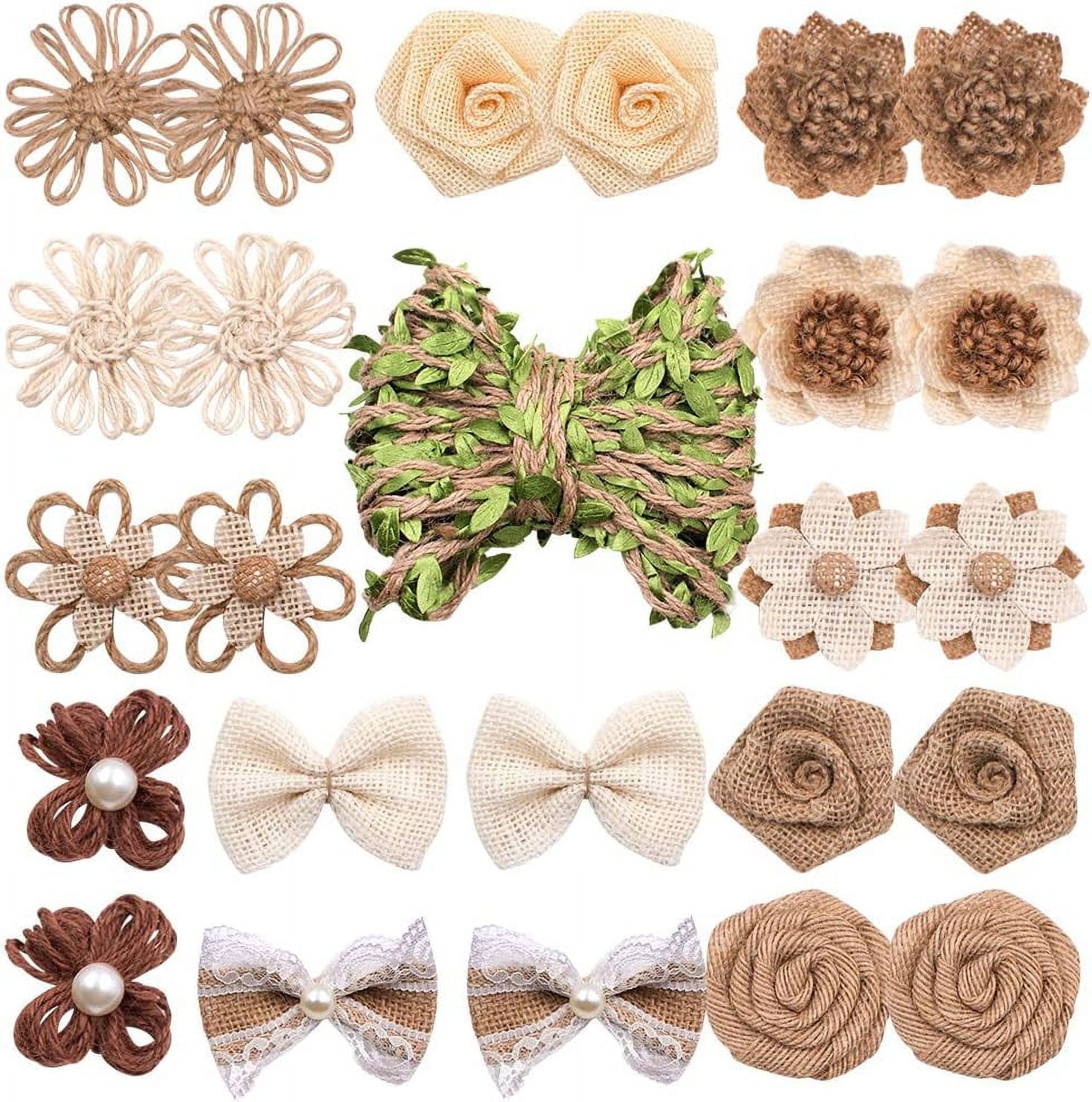 MODANU 25Pcs Handmade Burlap Flowers, 12 Styles Natural Rustic Burlap ...
