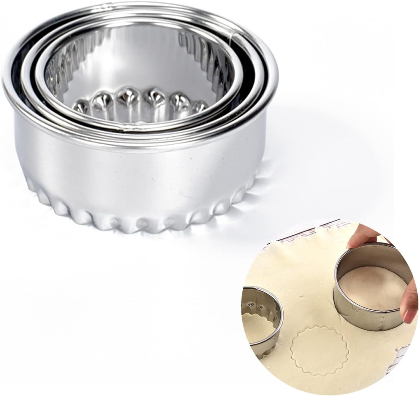 Roofei 3Pcs Round Cookie Cutters Scone Biscuit Cutters Stainless Steel ...