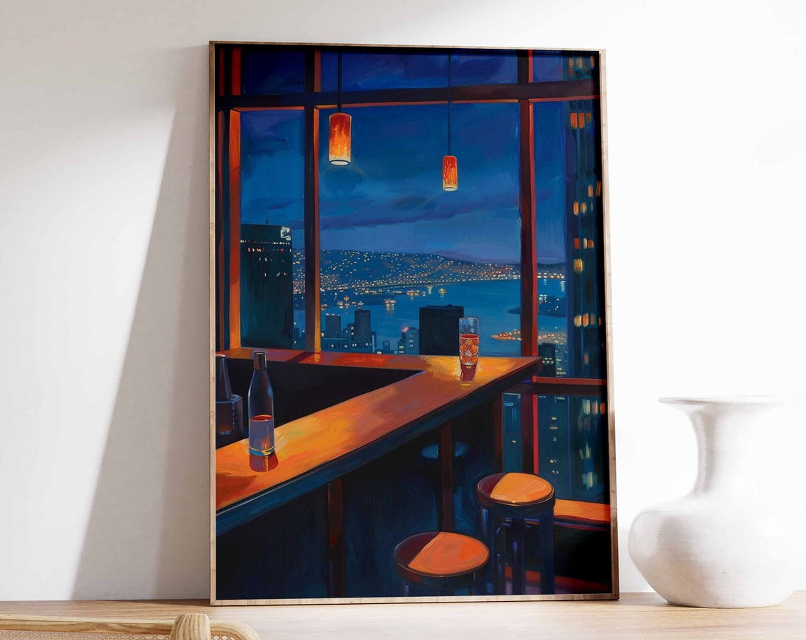 Rooftop Cocktail Bar Poster, Bar Poster, Kitchen Decor, Cafe Art ...