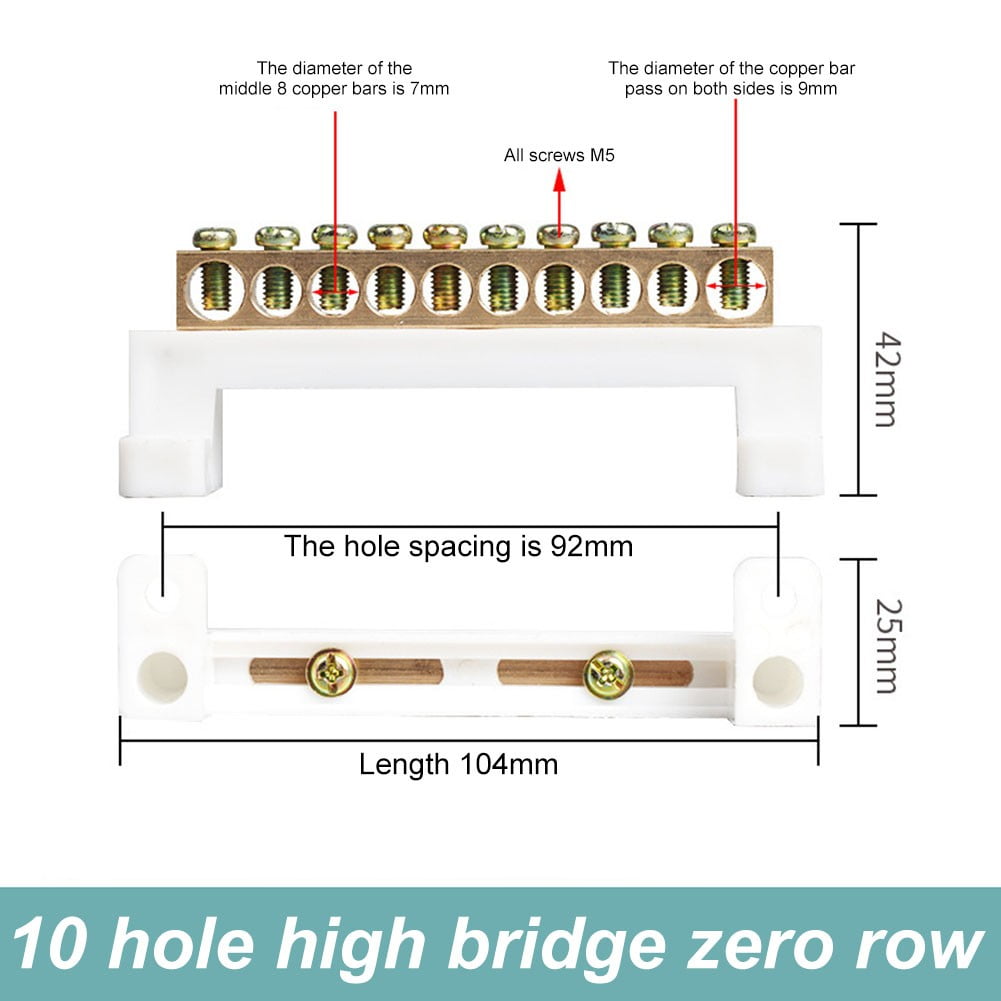 Rooha 5/7 Holes Bridge Shape Ground Wire Line Row Copper Tone Terminal ...