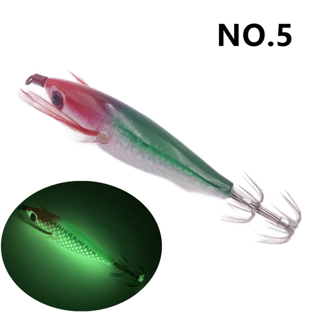 Rooha 5G/8Cm Fishing Bait Luminous Wooden Shrimp Squid Hook Fake Bait Fish Hook High Quality ...