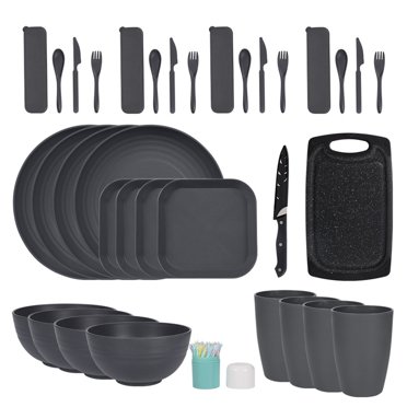 Elama Estevan 16 Pieces Round Textured Stoneware Dinnerware Set in ...