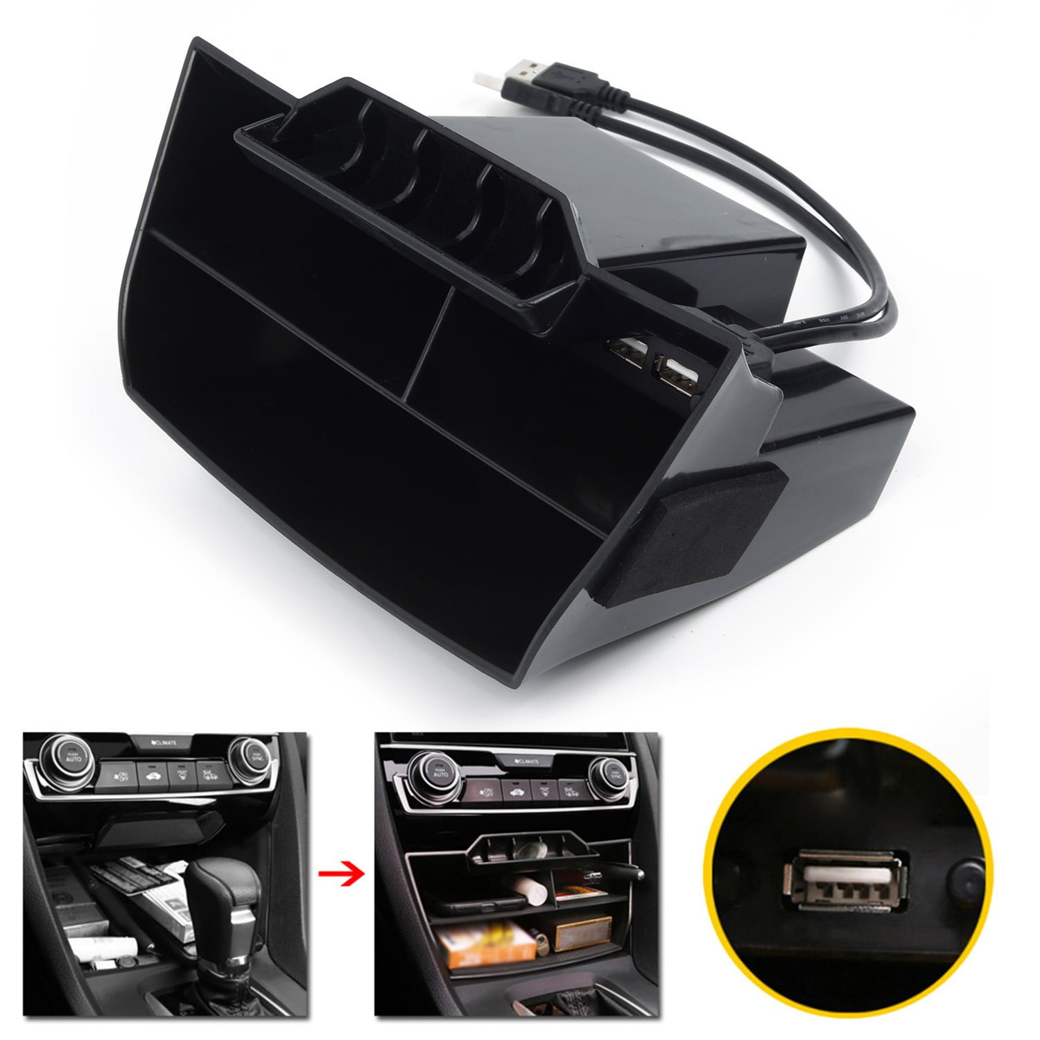 Rooha Auto Interior Console Central Storage Box With Dual Usb Port For ...
