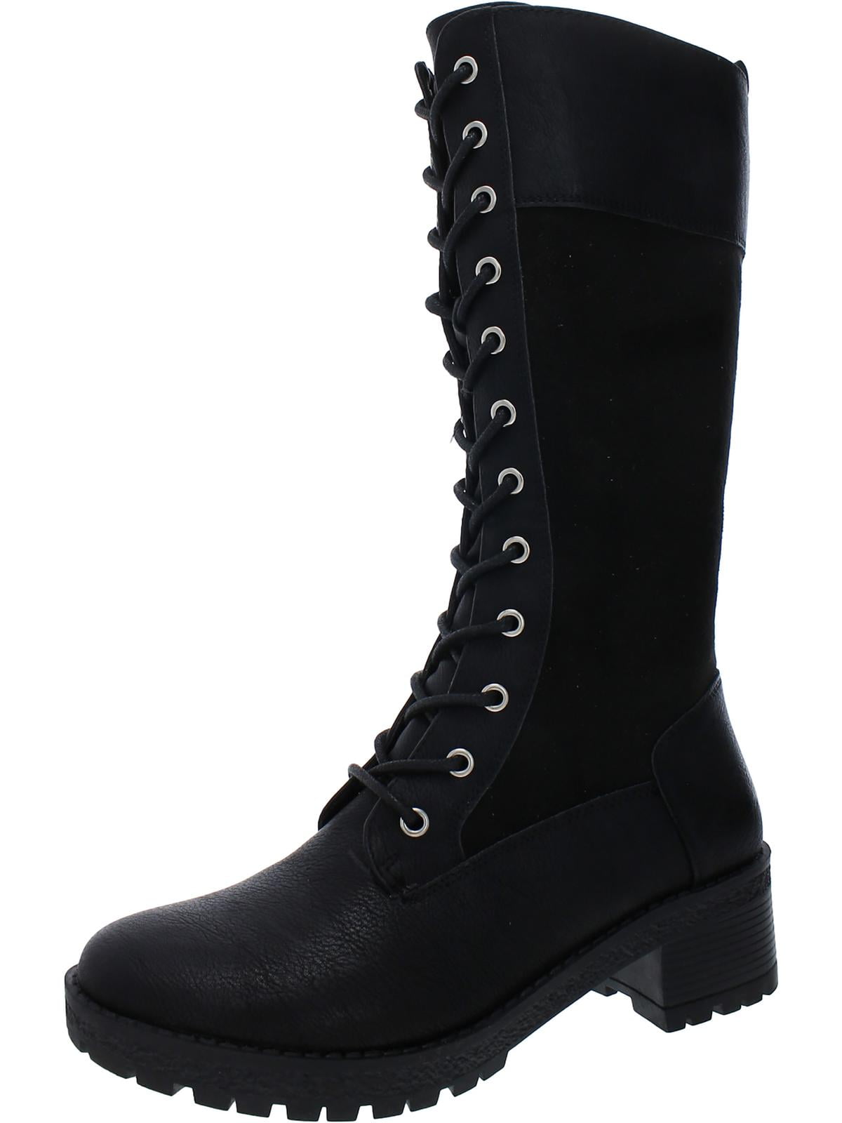 GC Shoes Womens Rook Faux Leather Tall Combat & Lace-up Boots - Walmart.com