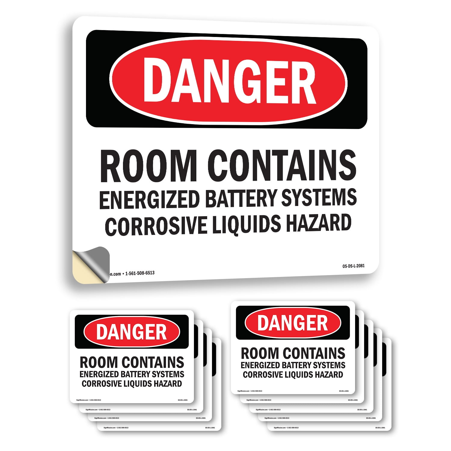 Room Contains Energized Battery Systems OSHA Danger Vinyl Decal Label 7 ...