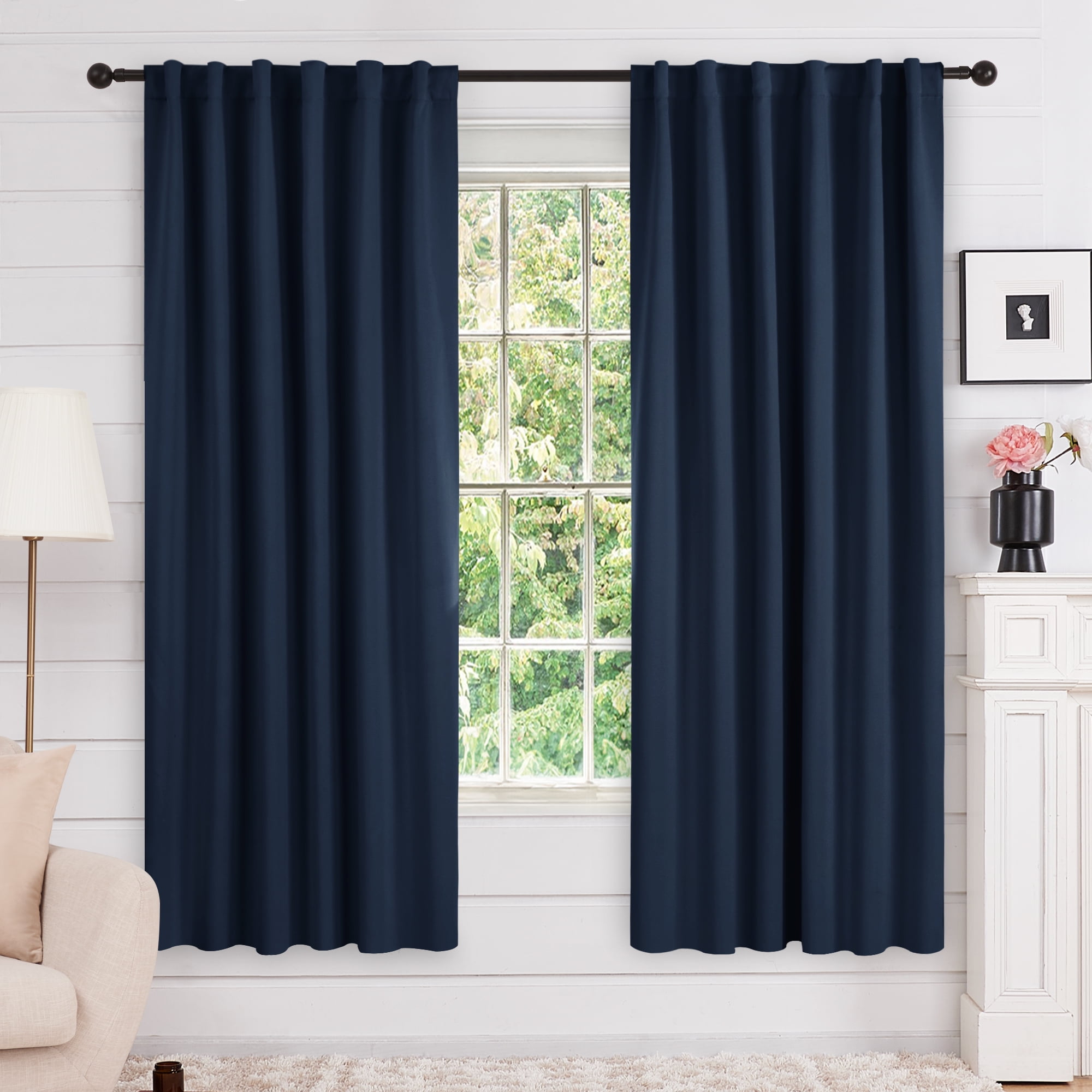 Room Darkening Curtains for Living Room 2 Panles Back Tab and Rod ...