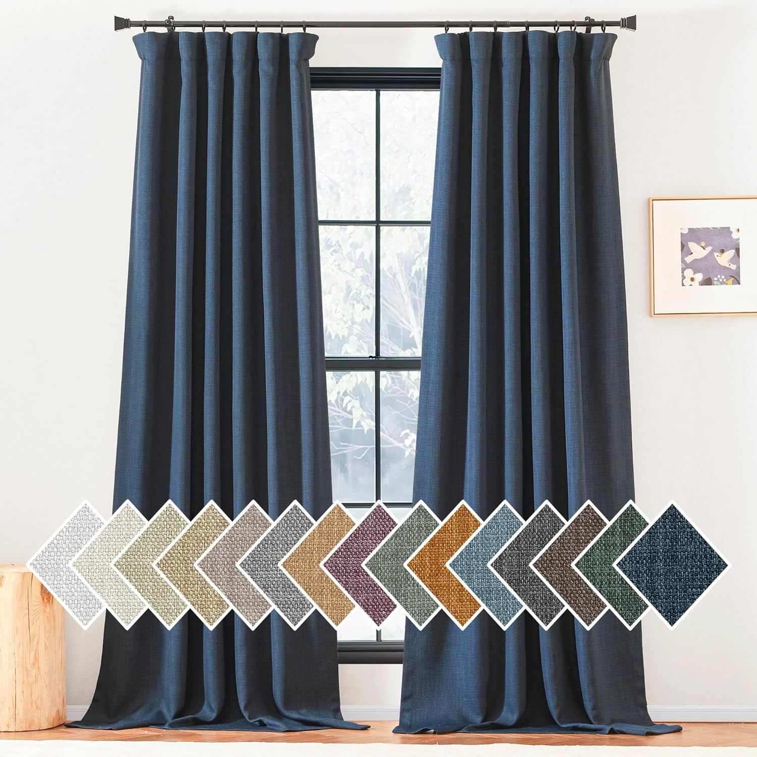 Room Darkening Navy Blue Curtains 84 inch Length, Rod Pocket/Back Tab ...