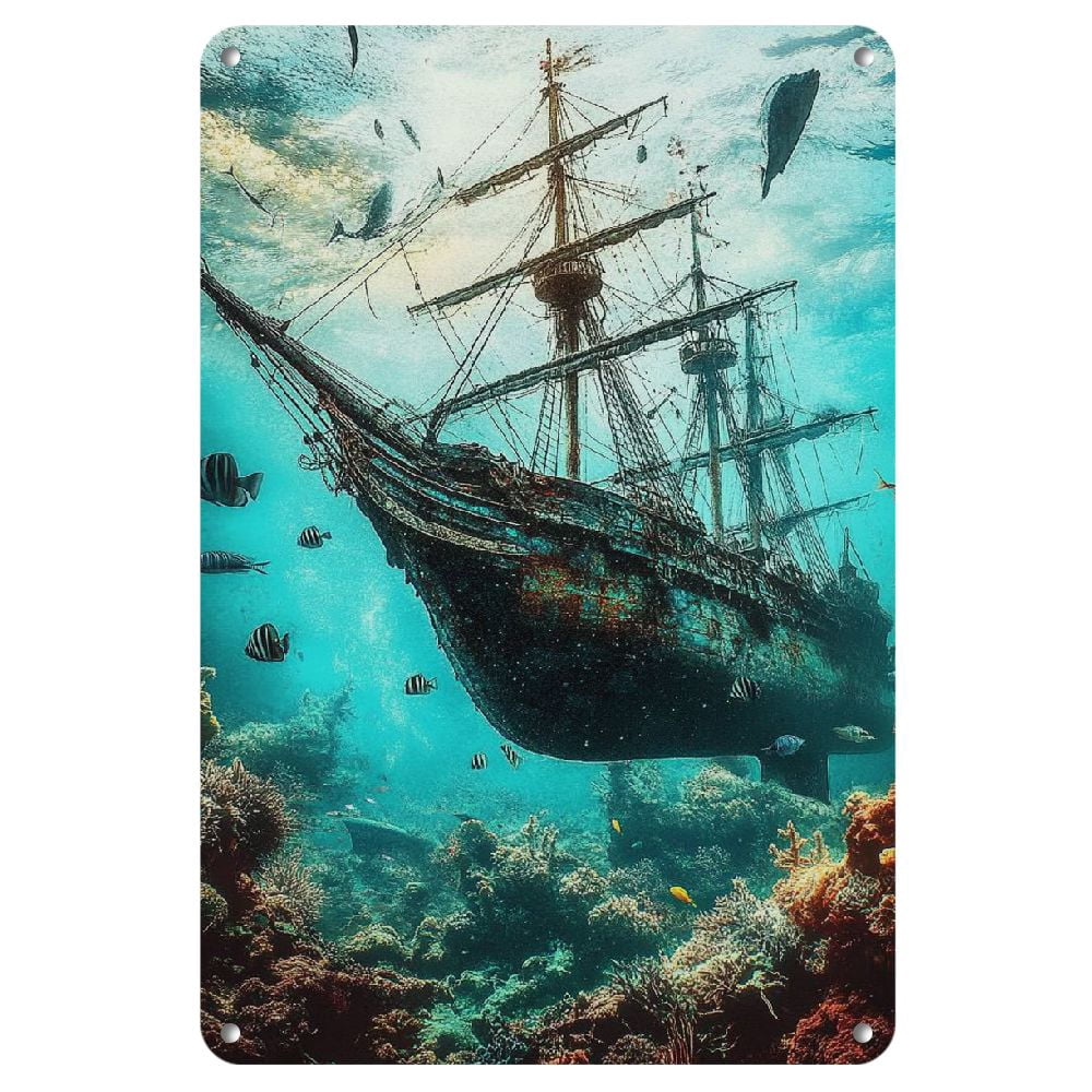 Room Decor 1pc Underwater Shipwreck Exploration Iron Sign, Rectangular ...
