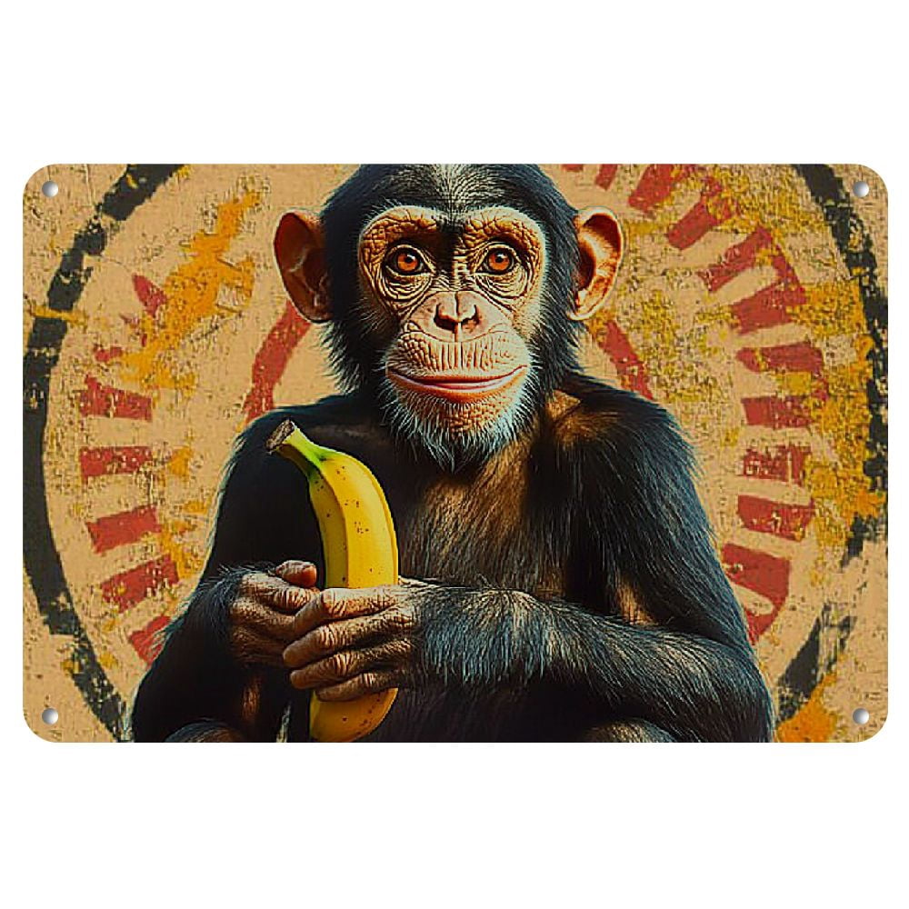 Room Decor 1pc Vintage Monkey with Banana Metal Iron Sign, 12x8 Inch ...