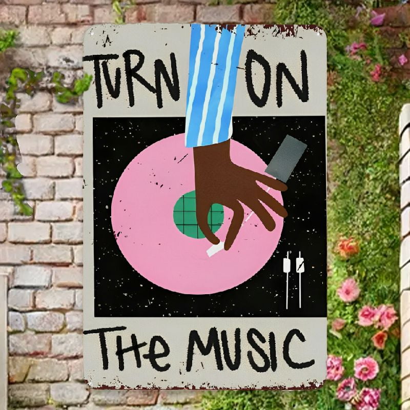 Room Decor 1pc Vintage "Turn on the Music" Metal Tin Sign, DJ Theme ...
