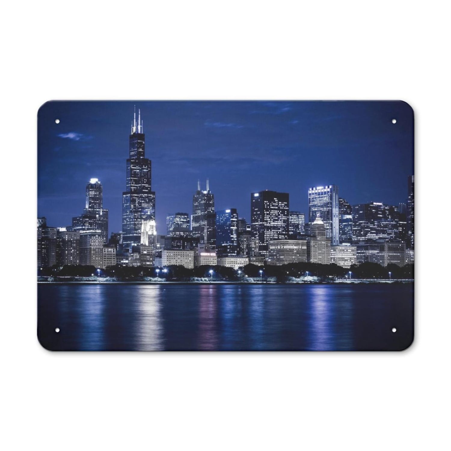 Room Decor Chicago Cityscape Painting Iron Wall Art Metal Tin Sign Wall ...