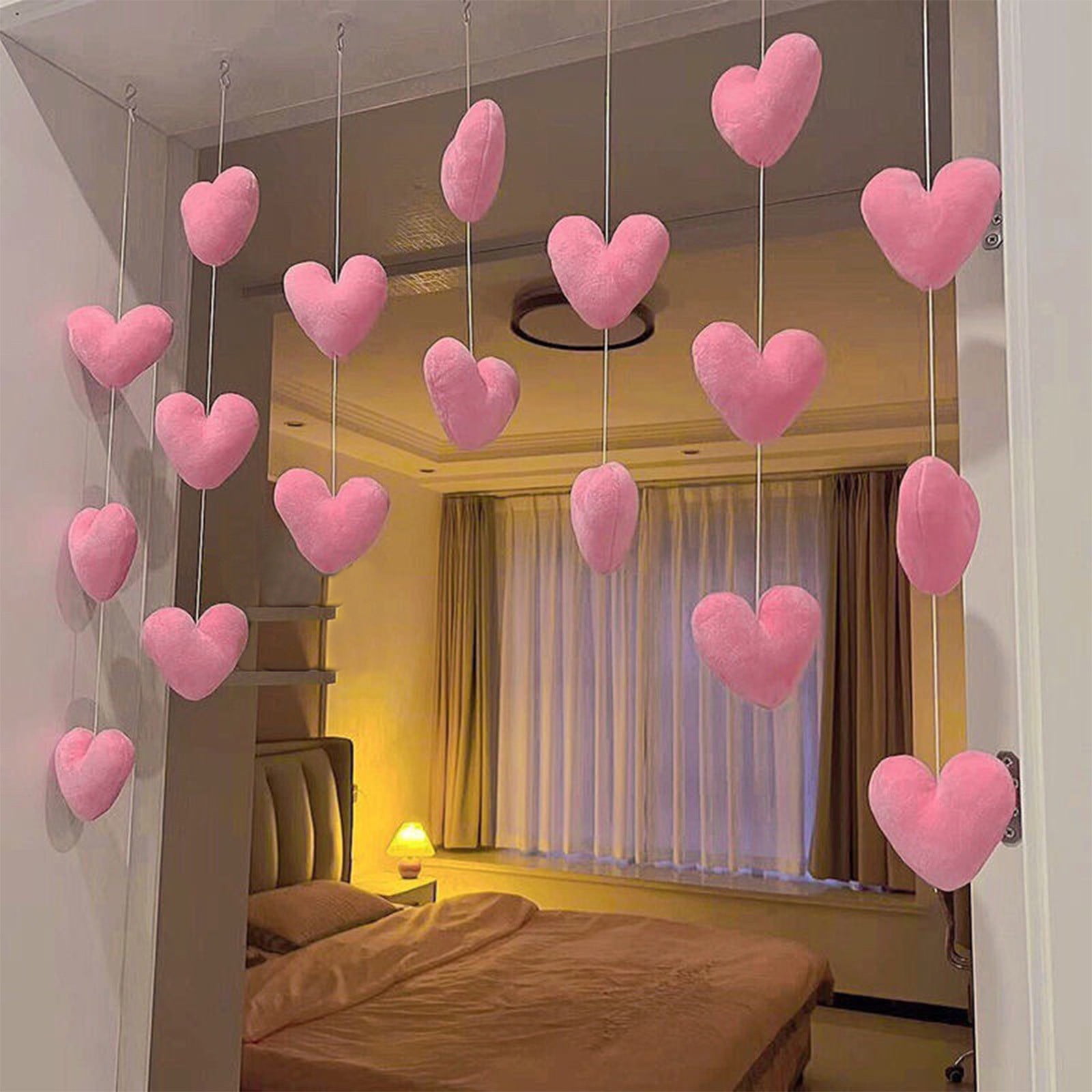Room Decor Cute Peach Heart Pink Plush Door Curtain,Self-Adhesive ...
