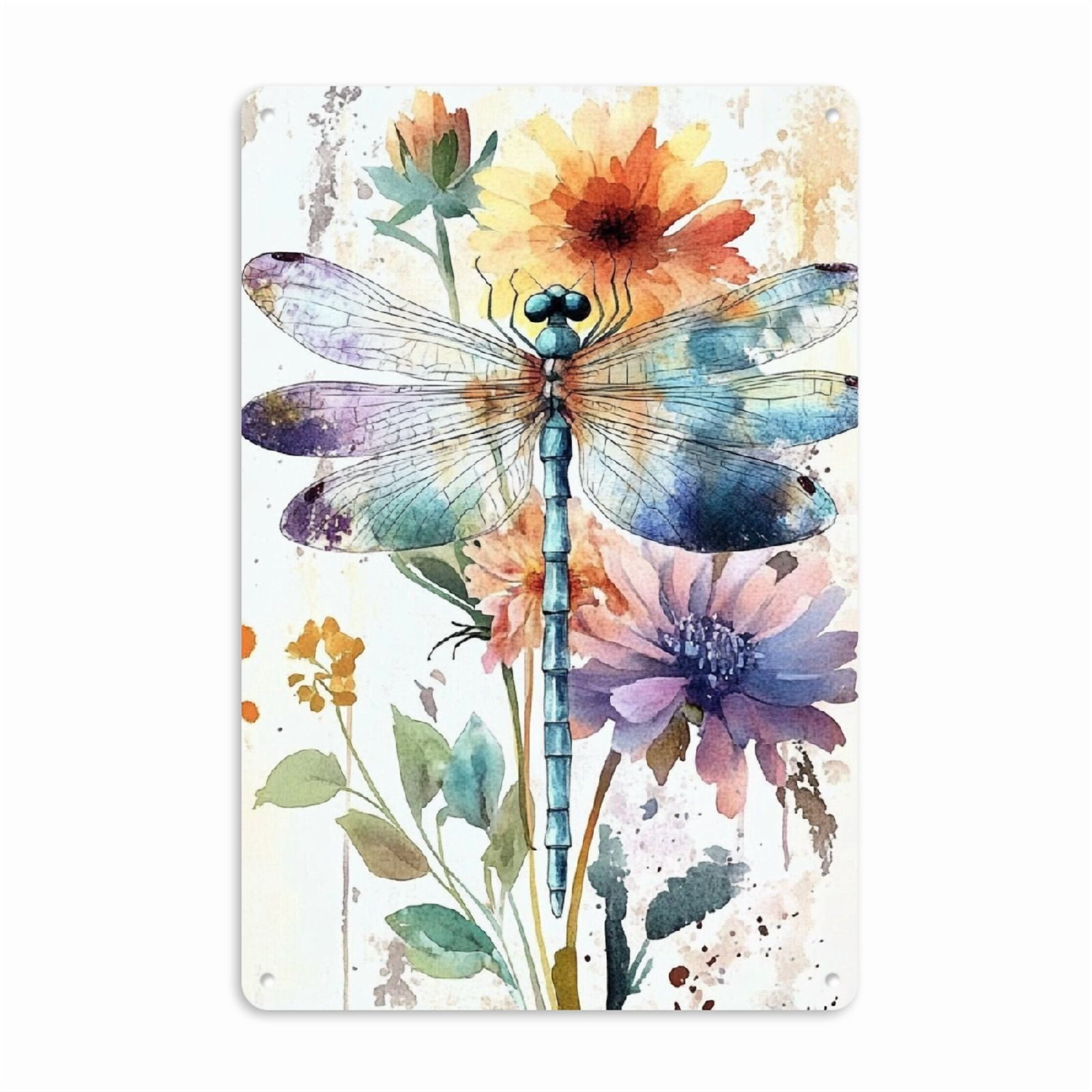 Room Decor Pack of 1 Iron Metal Tin Sign, Dragonfly & Floral Design, 8_x12_, Indoor_Outdoor Wall ...