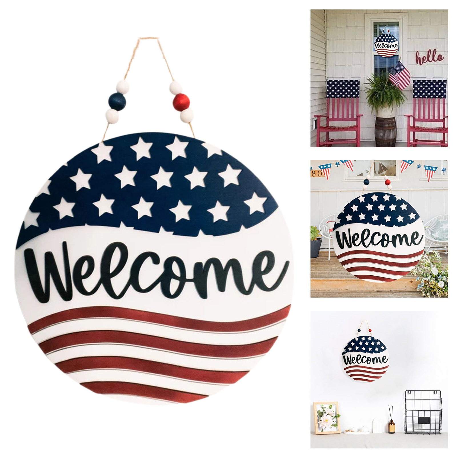 Room Decor, Patriotic Wooden Hanging Decor, Round American Flag Wall ...