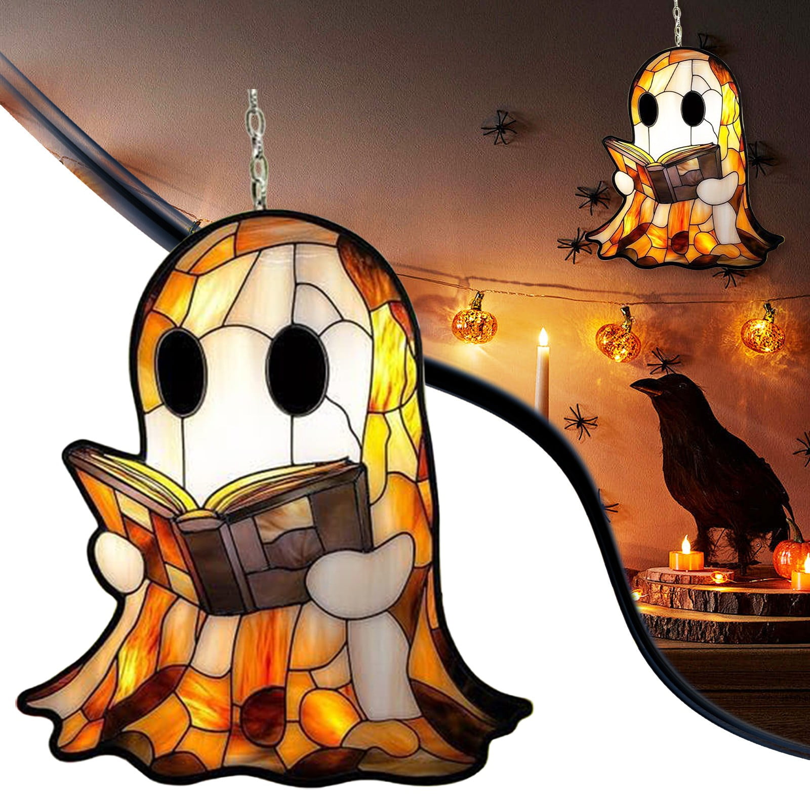 Room Decor Spooky Ghost Reading Book Acrylic Suncatcher Cute Window ...