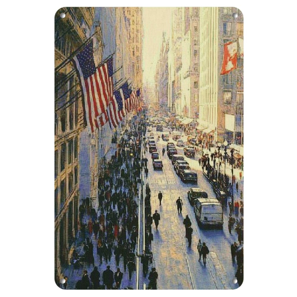 Room Decor Vintage Street Scene Metal Sign, 8x12 Inch, Artistic Wall Decor with Pre-Drilled ...