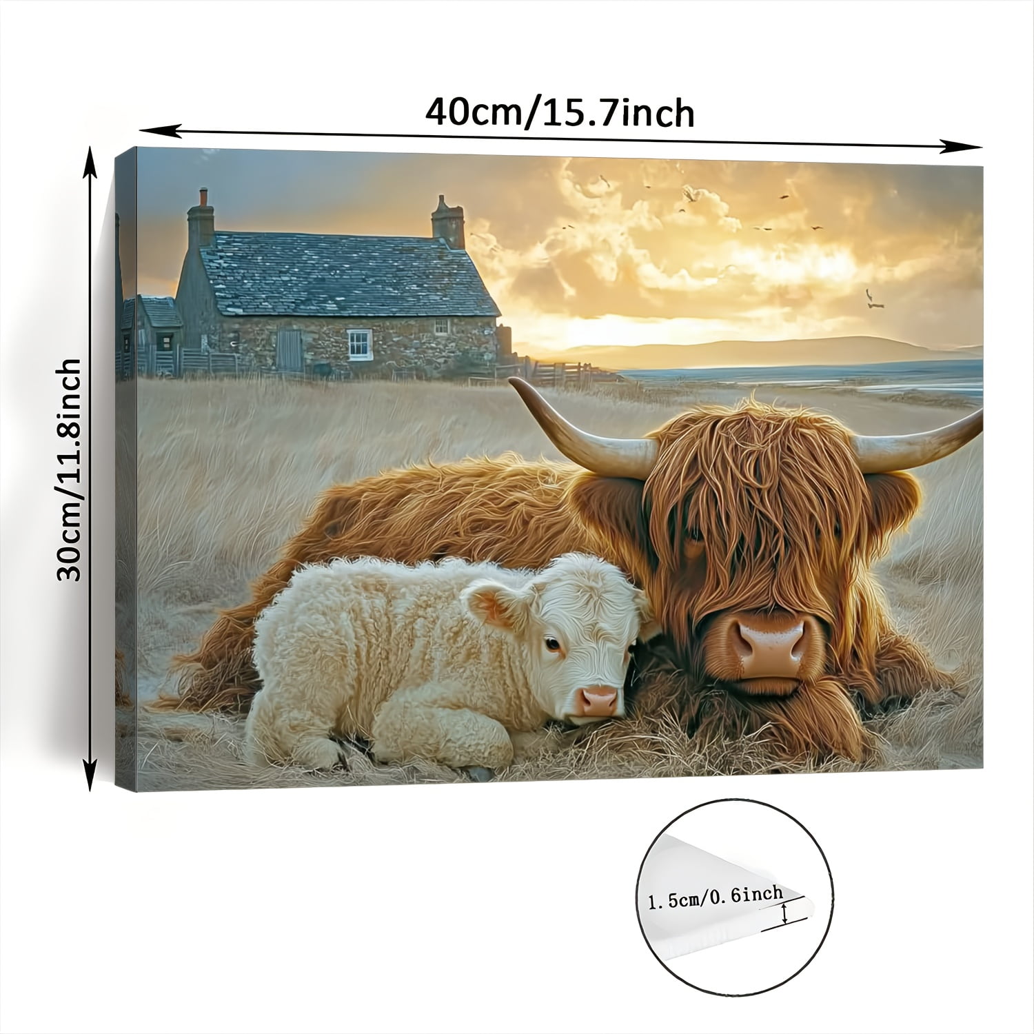 Room Decoration 1 Piece Highland Cow Canvas Wall Art, Wooden Frame ...