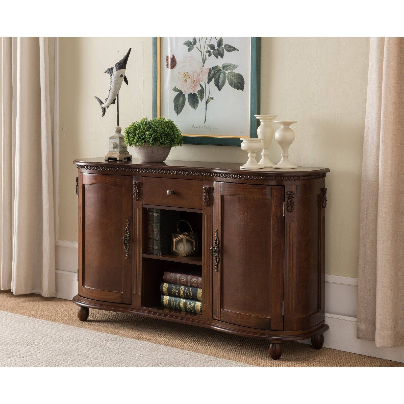 Room Designs Buffet Cabinet Walnut Traditional Rectangle with rounded ...
