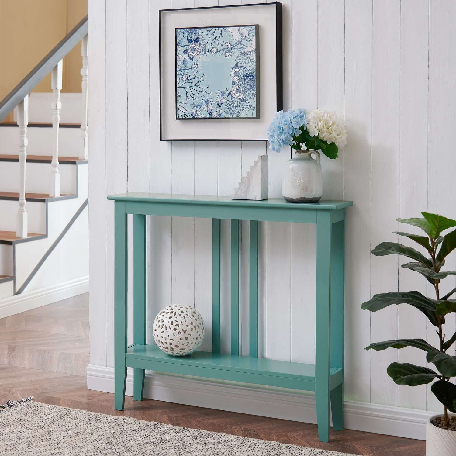 Room Designs Console Table Teal Transitional Rectangular - Walmart.com
