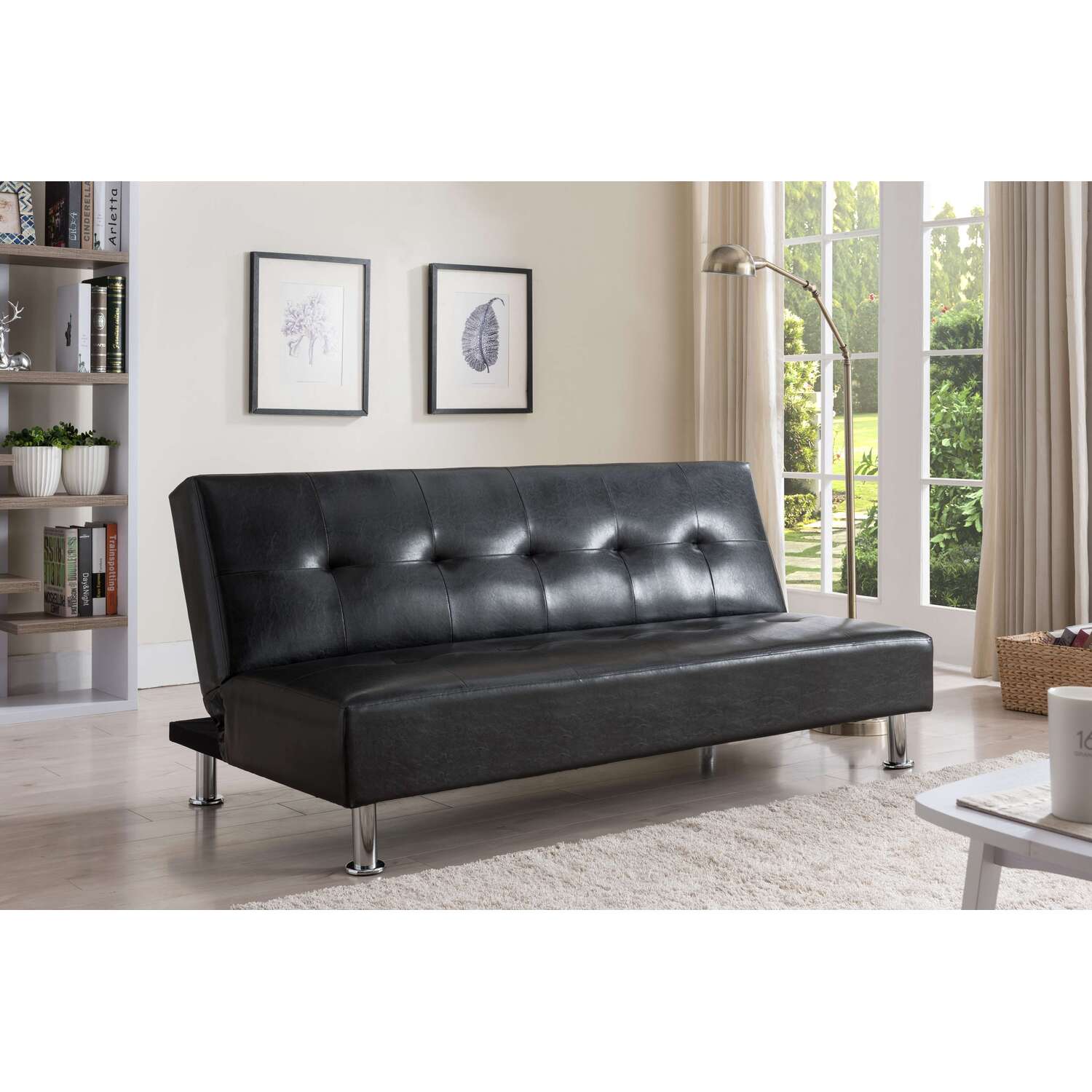 Room Designs Futon Sofa Bed Black; Chrome Contemporary Rectangle-Color ...